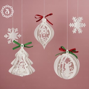 Pack 6 Christmas Pop-up 3D Ornaments Paper Cut Template, Hanging ...