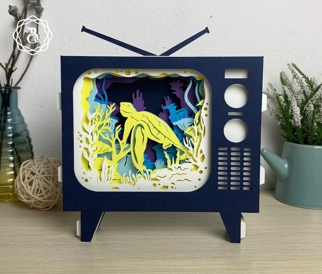 Television Popup 3D Card Sea Turtle SVG, TV Pop-up Card Beautiful Ocean ...