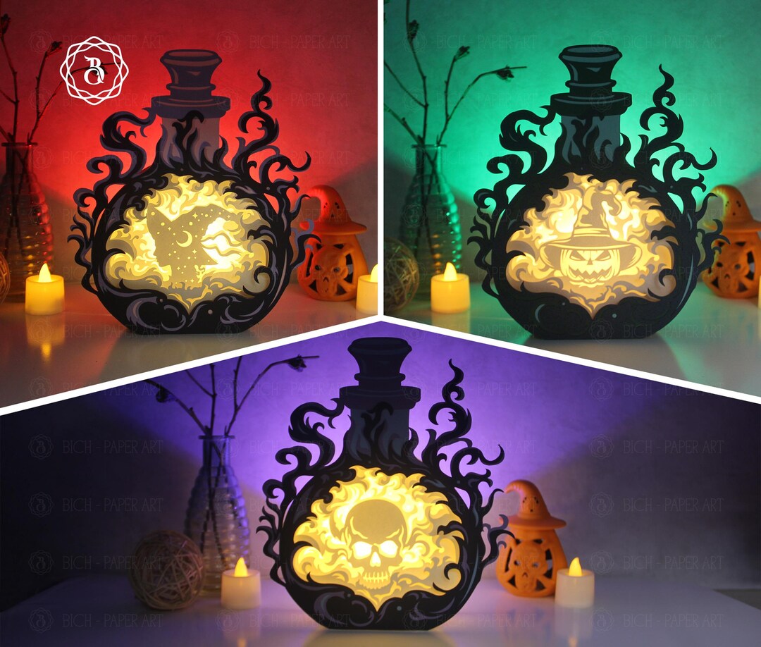 Pack 3 Magic Potion Bottle Shadow Box SVG, Halloween Paper Cutting ...