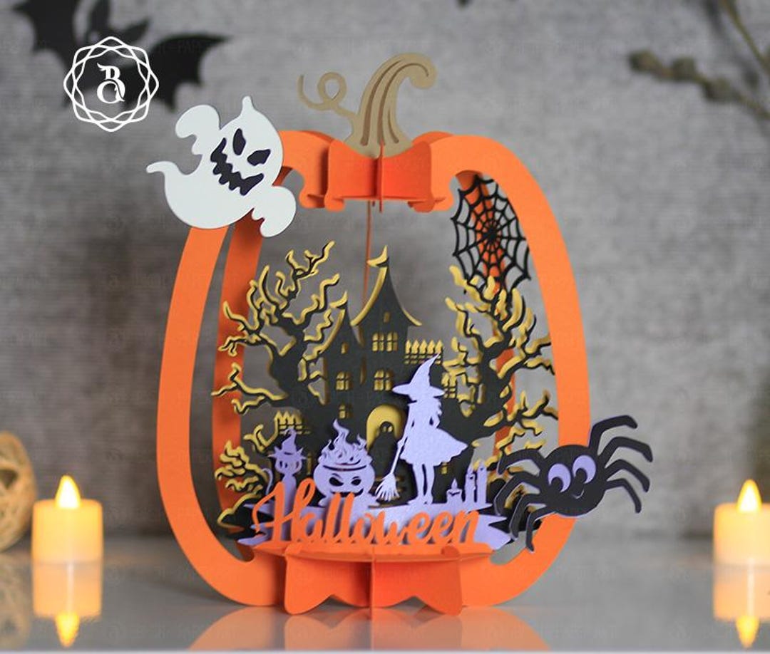 Pumpkin Halloween Witch Papercut Template, DIY Party Decor (digital ...
