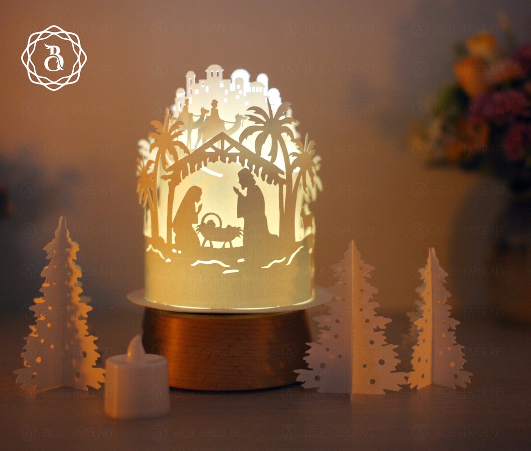 Paper Cut Lamp Nativity of Jesus - Paper Cutting Template - DIY Paper ...