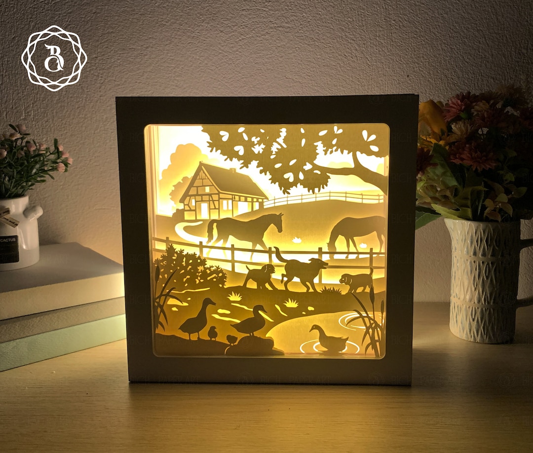 Happy Farm Shadow Box SVG, Animal Shadow Box SVG Files, Paper Cutting ...