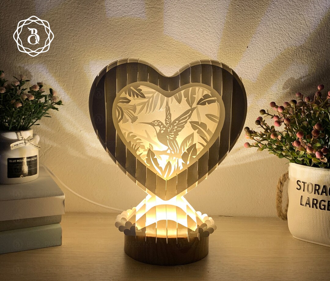 Colibríes Corazón Pop-Up 3D SVG, Plantilla de corte de papel de corazón ...