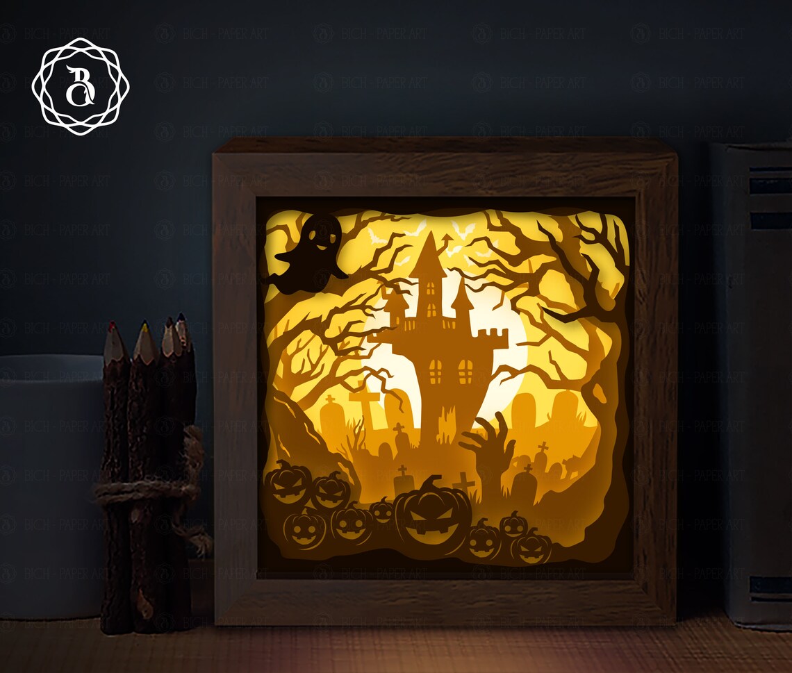 Pumpkin Halloween Shadow Box Template Paper Cutting Template - Etsy