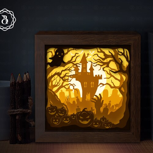 Pumpkin Halloween Shadow Box Template Paper Cutting Template - Etsy