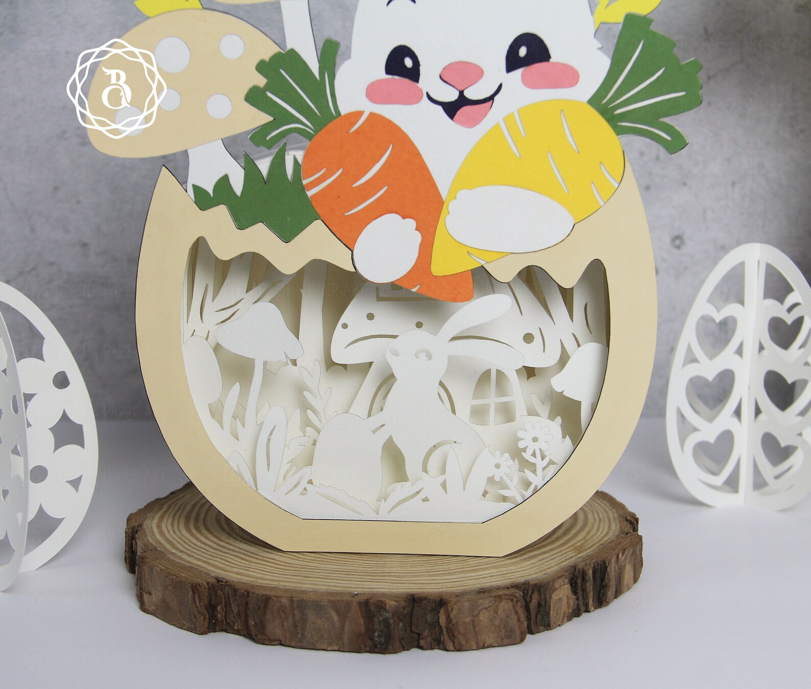 Easter Bunny Holding Carrots Shadow Lightbox SVG Easter Eggs Paper Cut ...