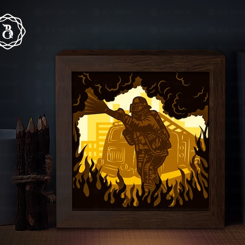 Fireman Paper Light Box Template Shadow Box Template Shadow - Etsy