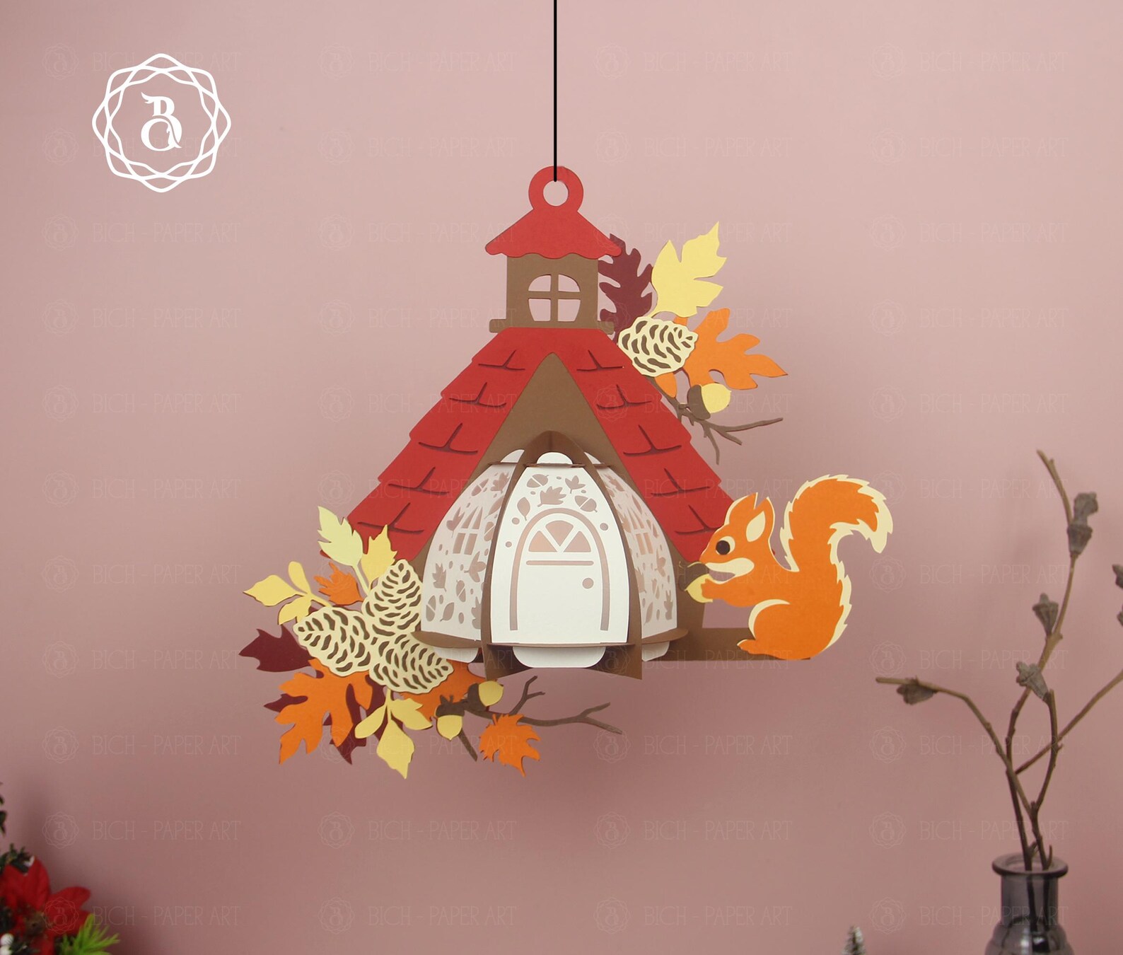 Christmas Squirrel Birdhouse Paper Cut Lamp SVG, 3D Christmas Lantern ...