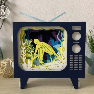 Television Popup 3D Card Sea Turtle SVG, TV Pop-up Card Beautiful Ocean ...