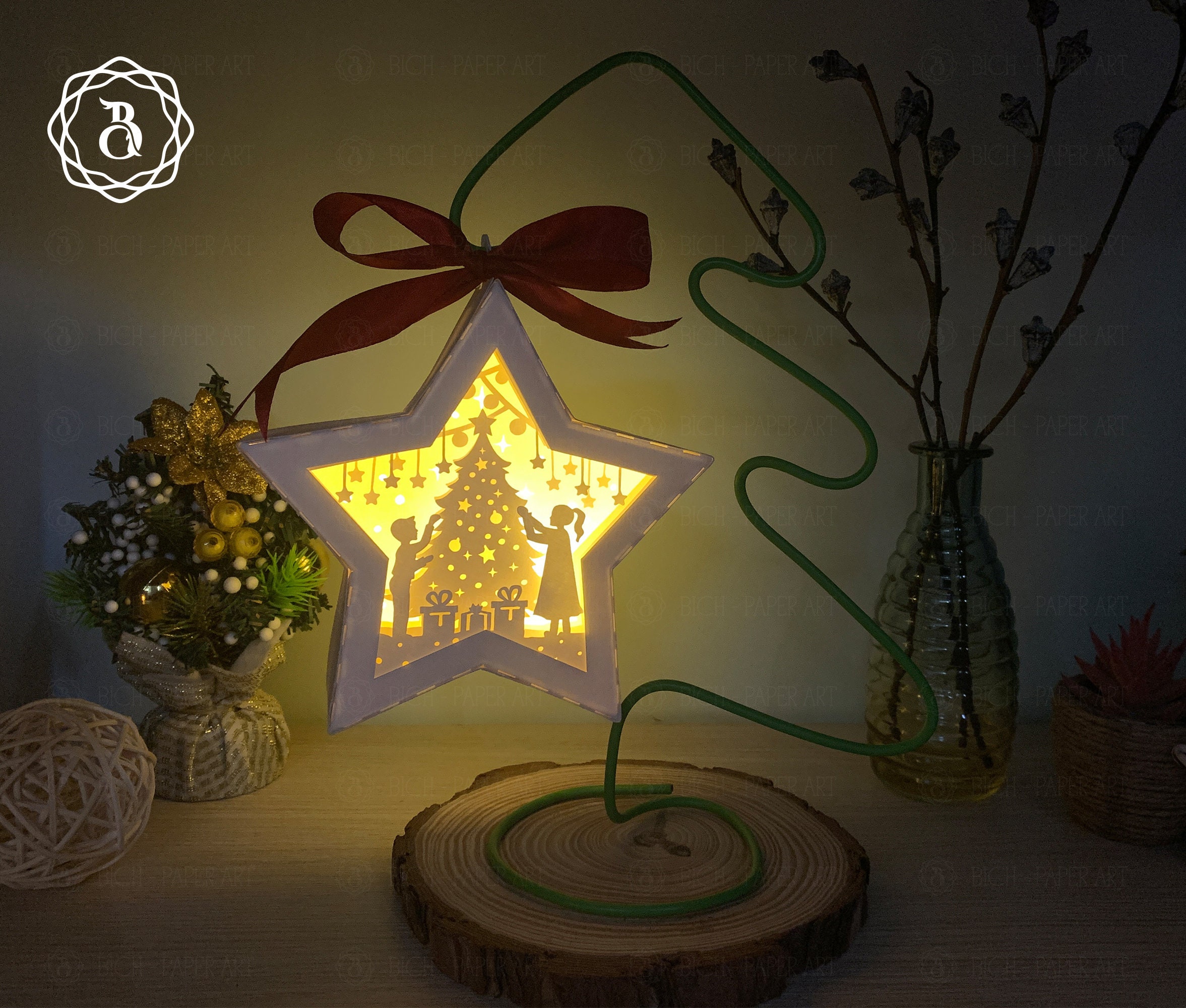 Combo 5 Items Merry Christmas Hanging Star Lantern Shadow Box - Etsy