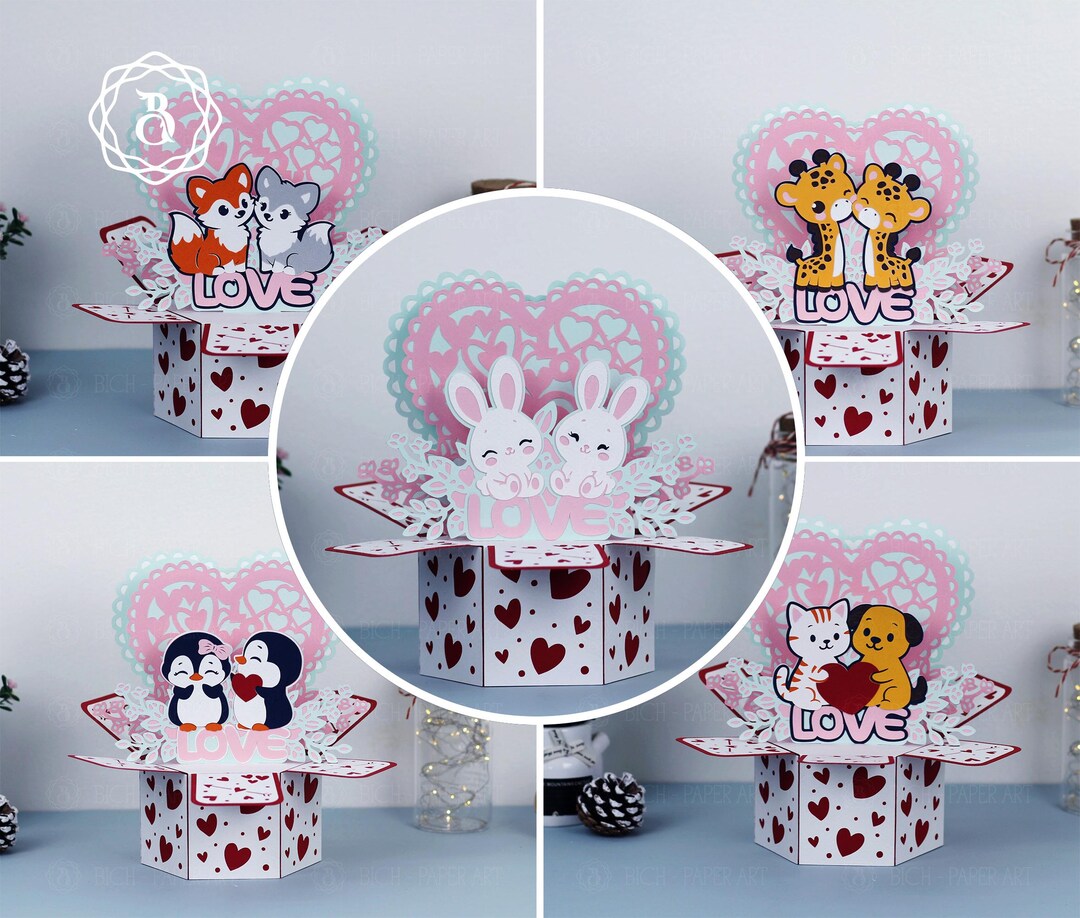 Pop up 3D Animal Love Paper Cut Template SVG Files, Love Card Digital ...