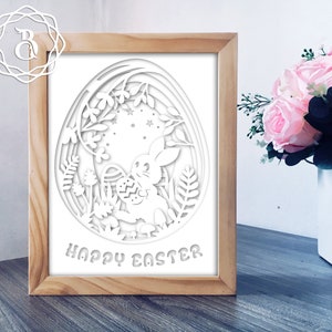 Happy Easter Light Box Template, Paper Cutting Template, 3D Shadow Box ...