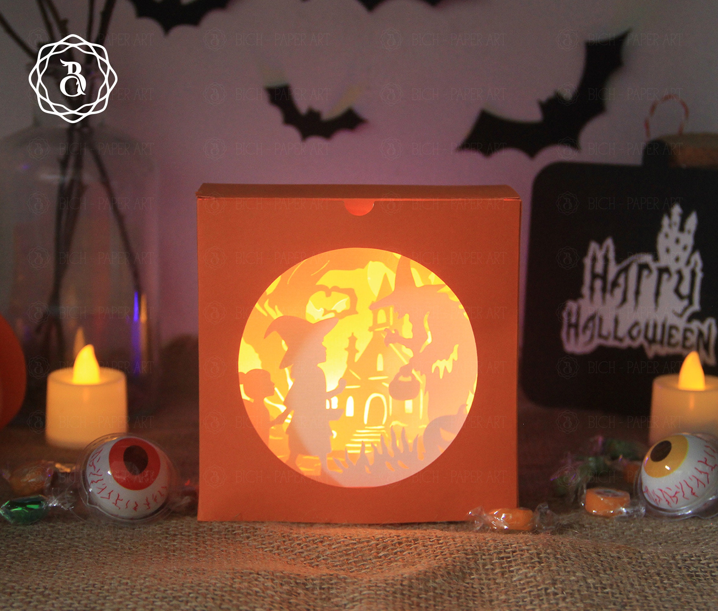 Halloween Treat Box Template: Flat Folding Mystery Gift SVG (digital ...