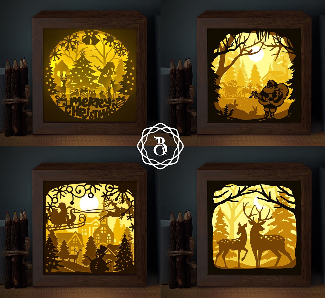 Merry Christmas Light Box Template: 3D Paper Cutting SVG (digital ...