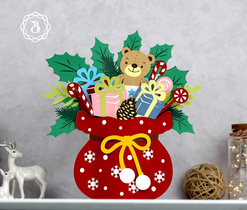 Christmas Gifts Bag Flower Pop-up 3D SVG (digital Download) - Etsy