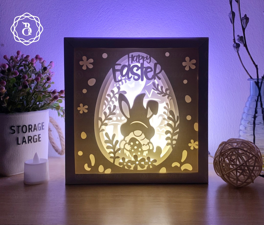 Gnome Easter Bunny Egg Shadowbox SVG- DIY Easter Decor – Easter Paper Cut Template – Easter ...