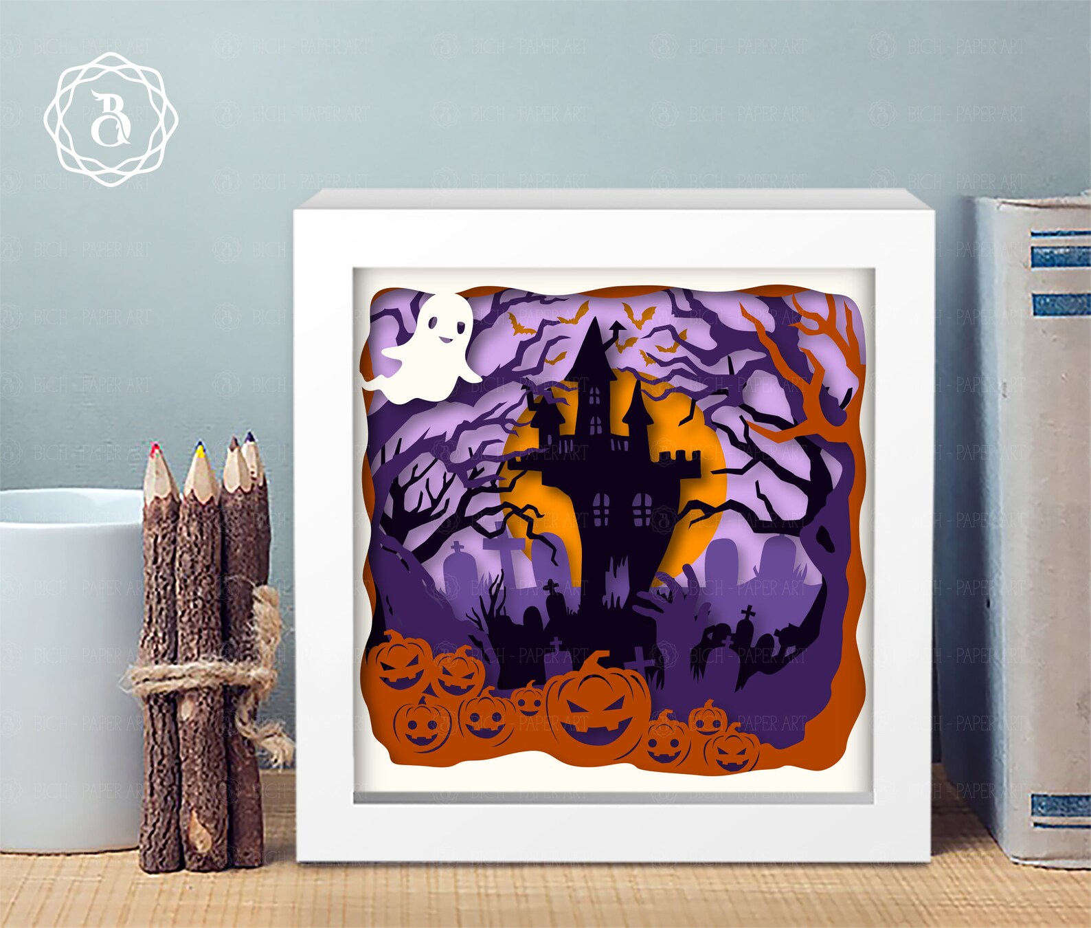 Pumpkin Halloween Shadow Box Template Paper Cutting Template - Etsy