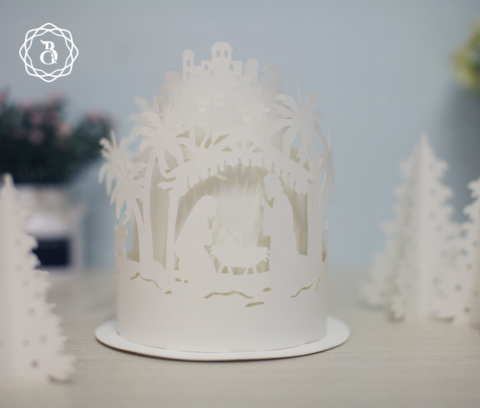 Paper Cut Lamp Nativity of Jesus - Paper Cutting Template - DIY Paper ...