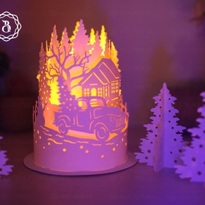 Paper Cut Lamp Christmas Truck With Tree - Paper Cutting Template - DIY ...