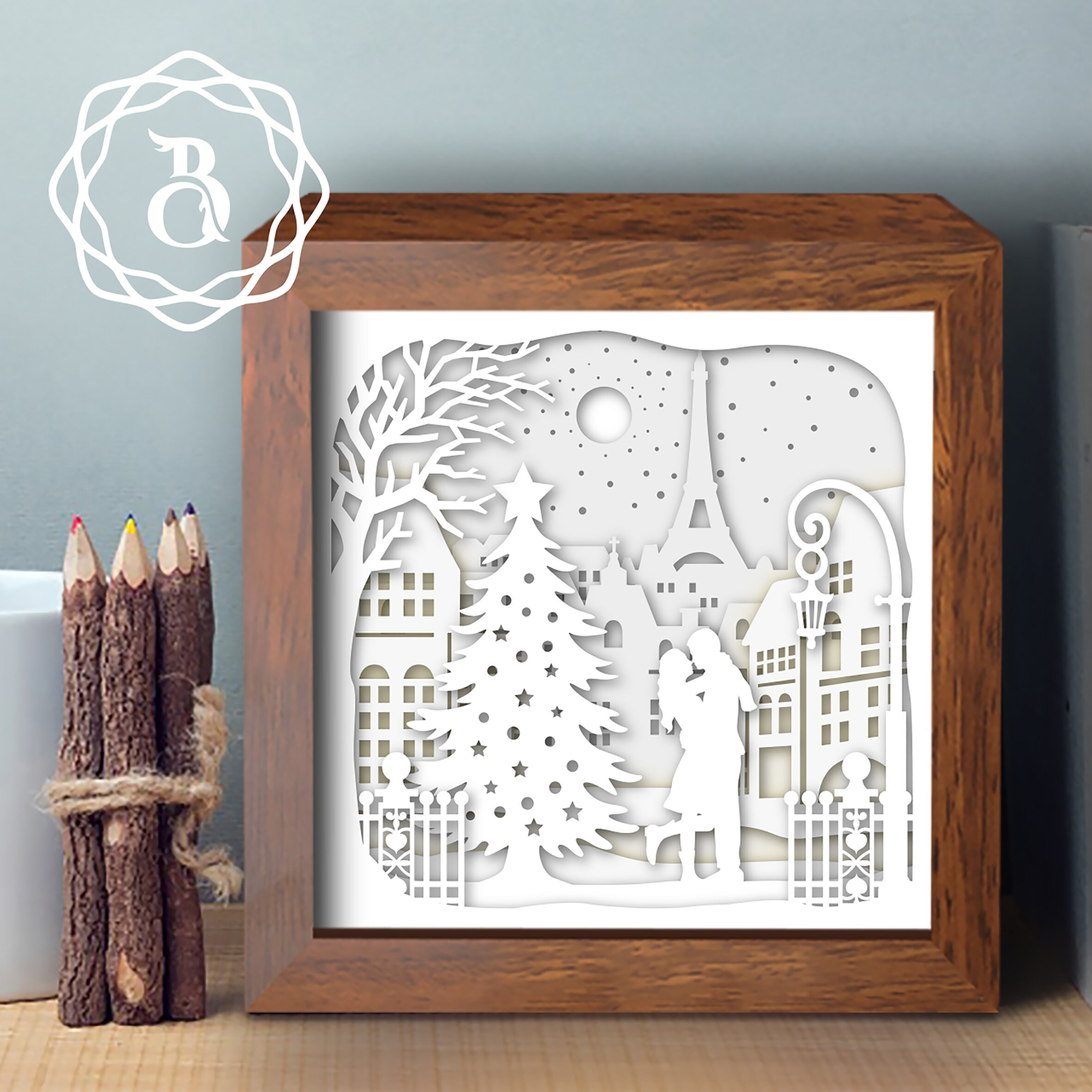 Merry Christmas Light Box Template Paper Cutting Template 3D | Etsy