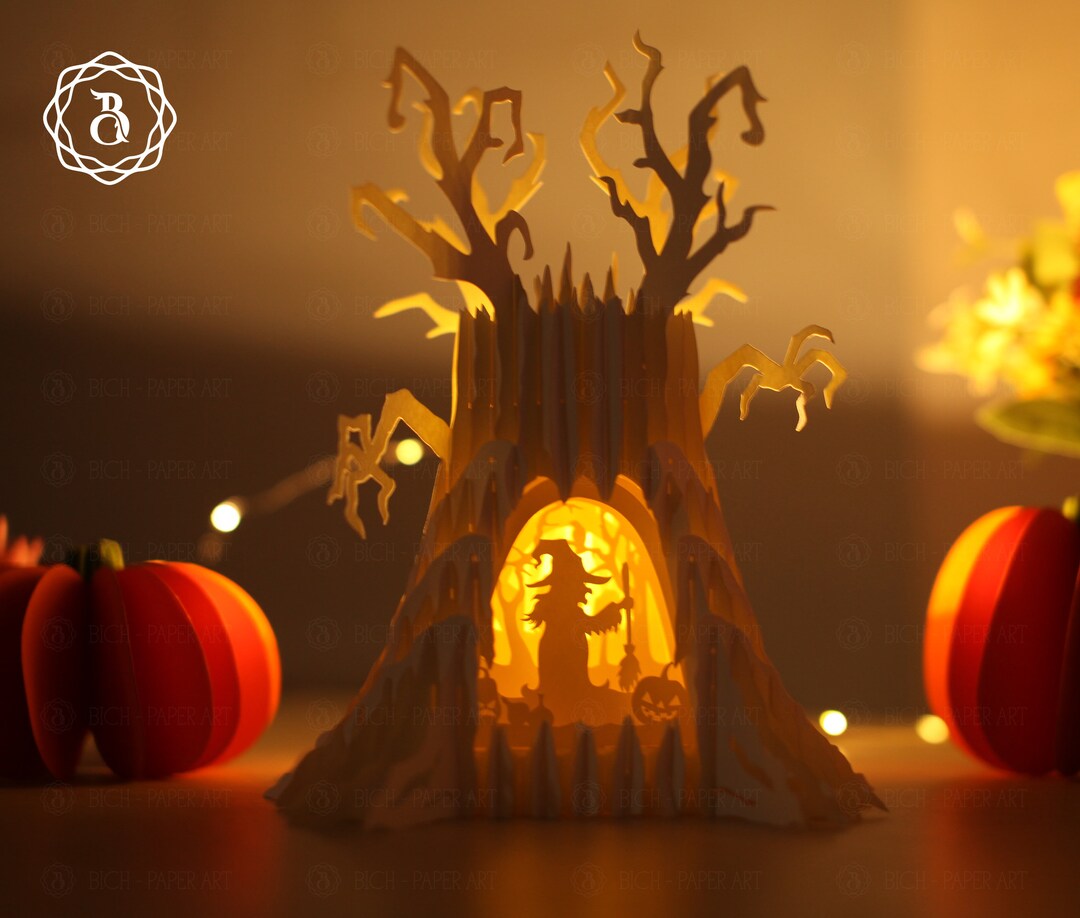 Halloween Ghost Tree With Witch Pop-up 3D - Halloween Paper Cutting ...