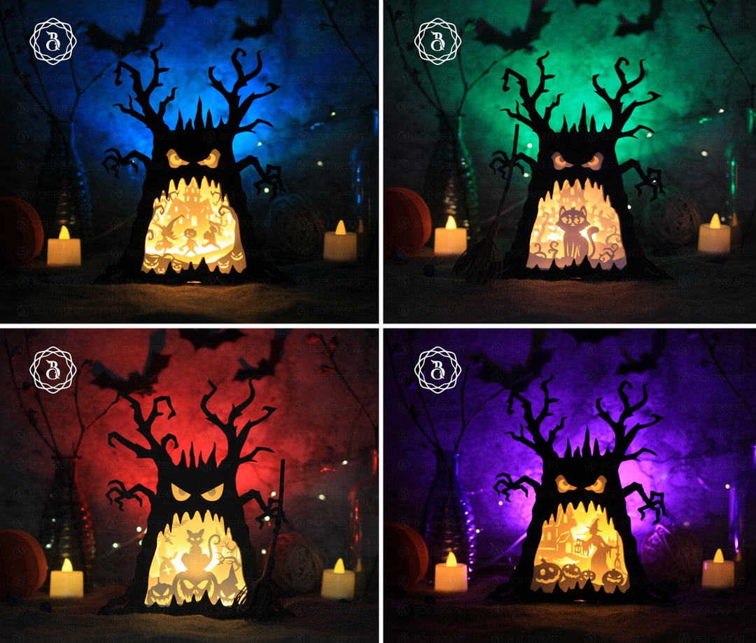 Halloween Ghost Tree Shadow Box SVG: Paper Cut Light Box (digital ...