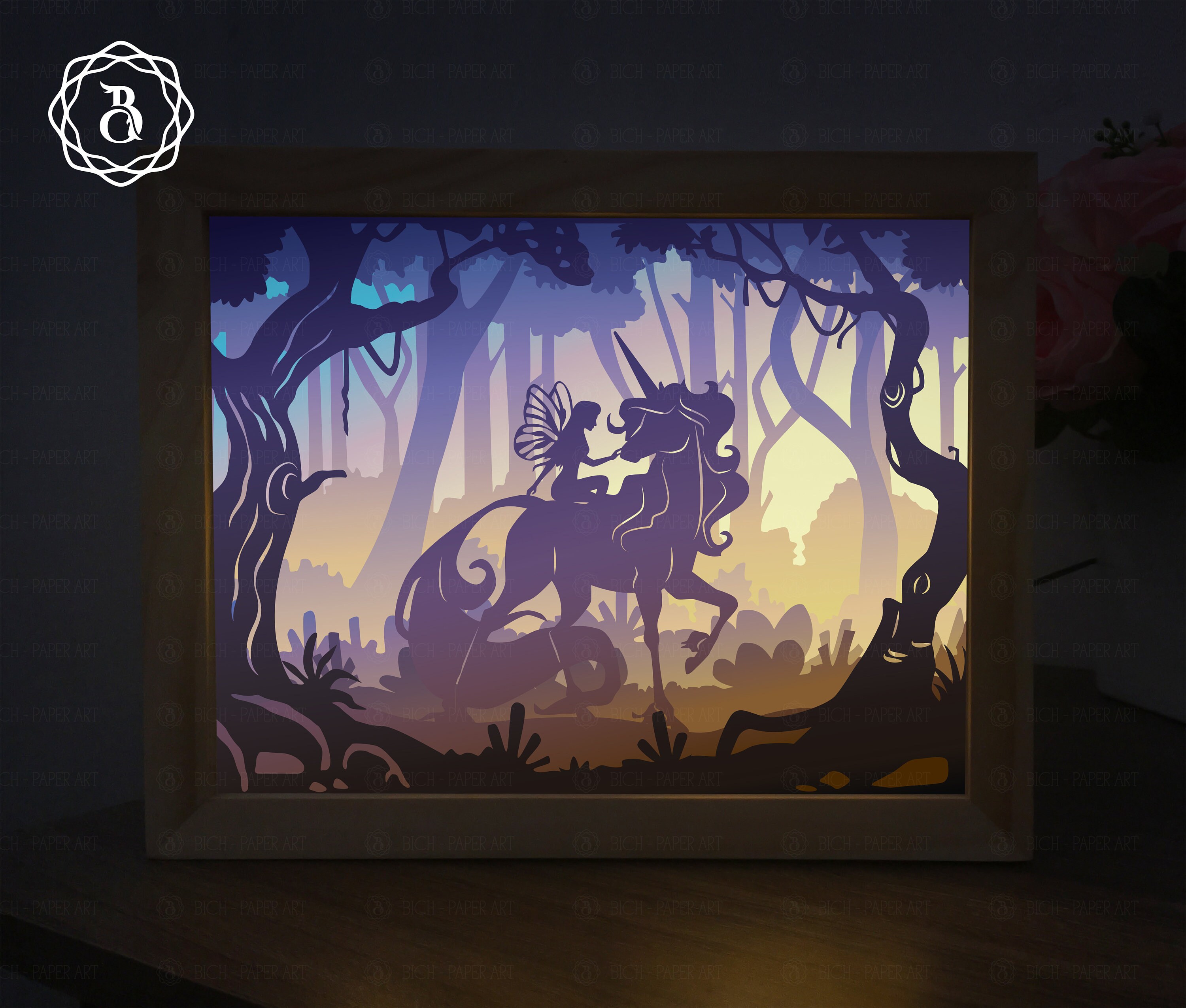 Unicorn and Fairy Light Box Template: 3D Shadow Box SVG (digital ...