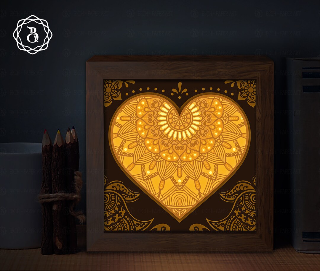 Henna Heart Light Box Template: 3D Shadow Box SVG (digital Download) - Etsy