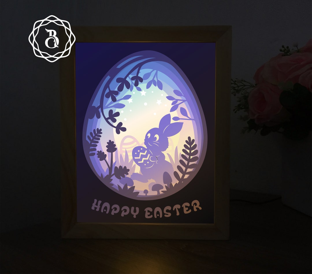 Happy Easter Light Box Template, Paper Cutting Template, 3D Shadow Box ...