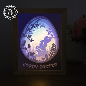 Happy Easter Light Box Template, Paper Cutting Template, 3D Shadow Box ...