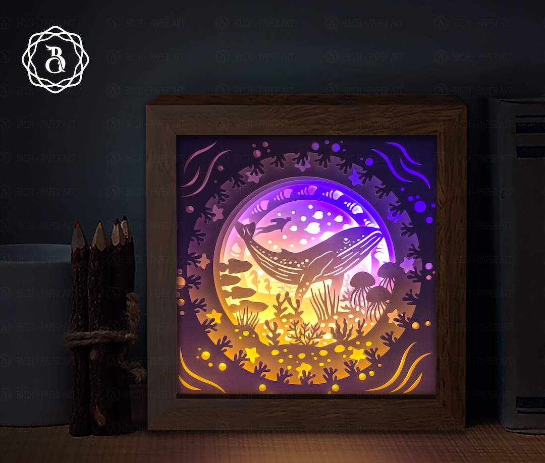 Blue Whale Shadowbox SVG Files, Light Box Template, 3D Shadow Box SVG ...