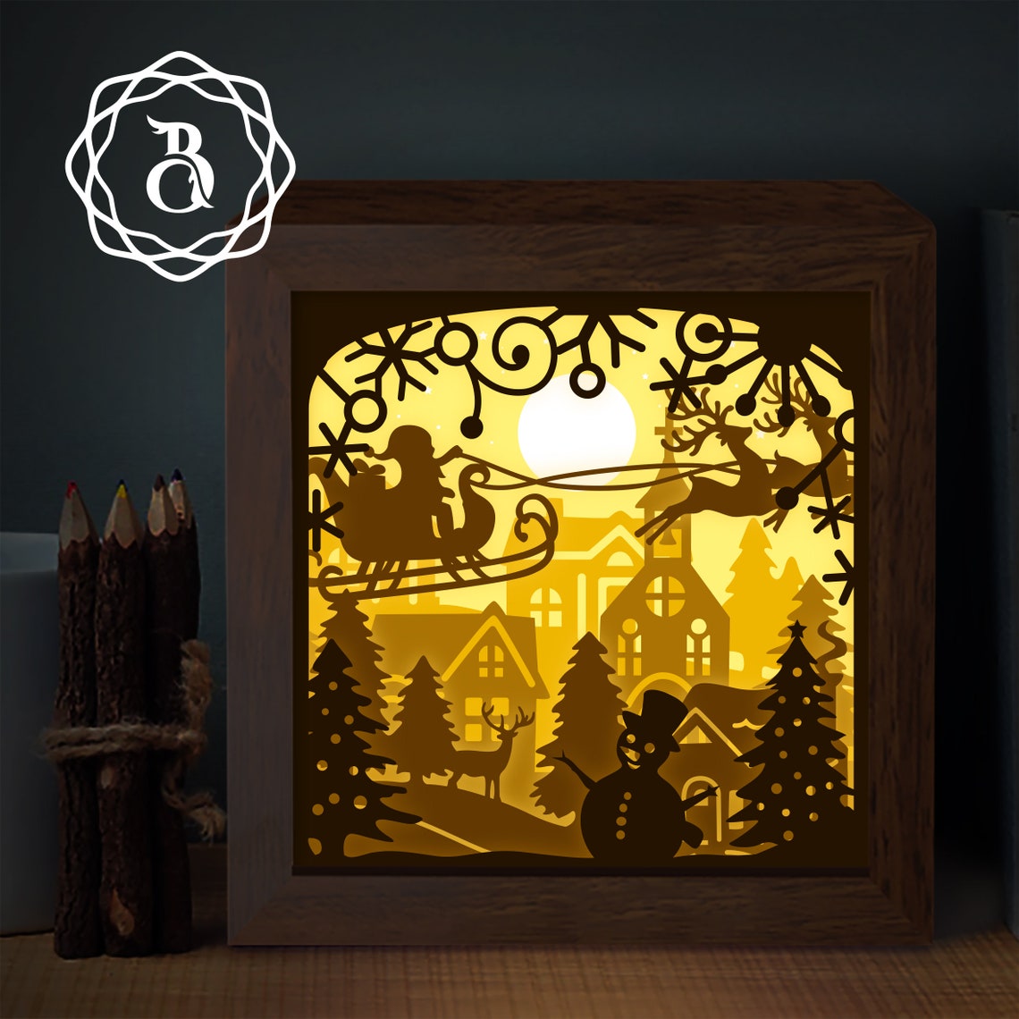 Santa Claus and Reindeer Light Box Template Merry Christmas - Etsy