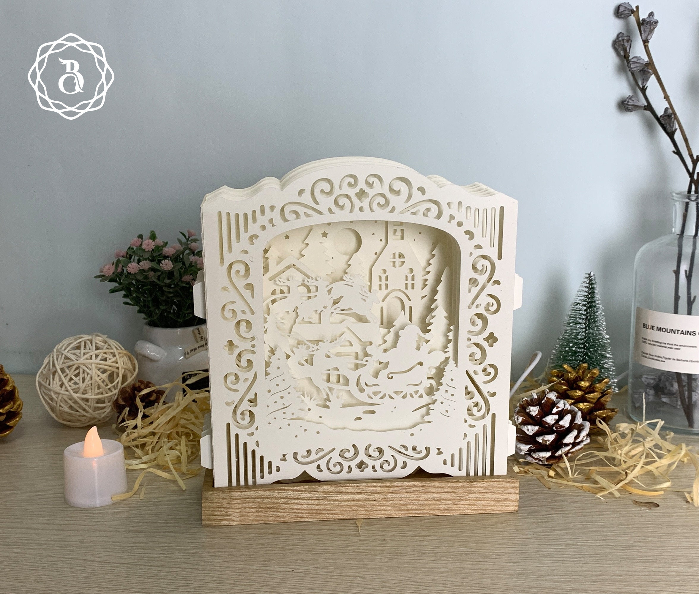 Pop-up Card 3D Santa Claus Reindeer Rides Paper Cutting for - Etsy