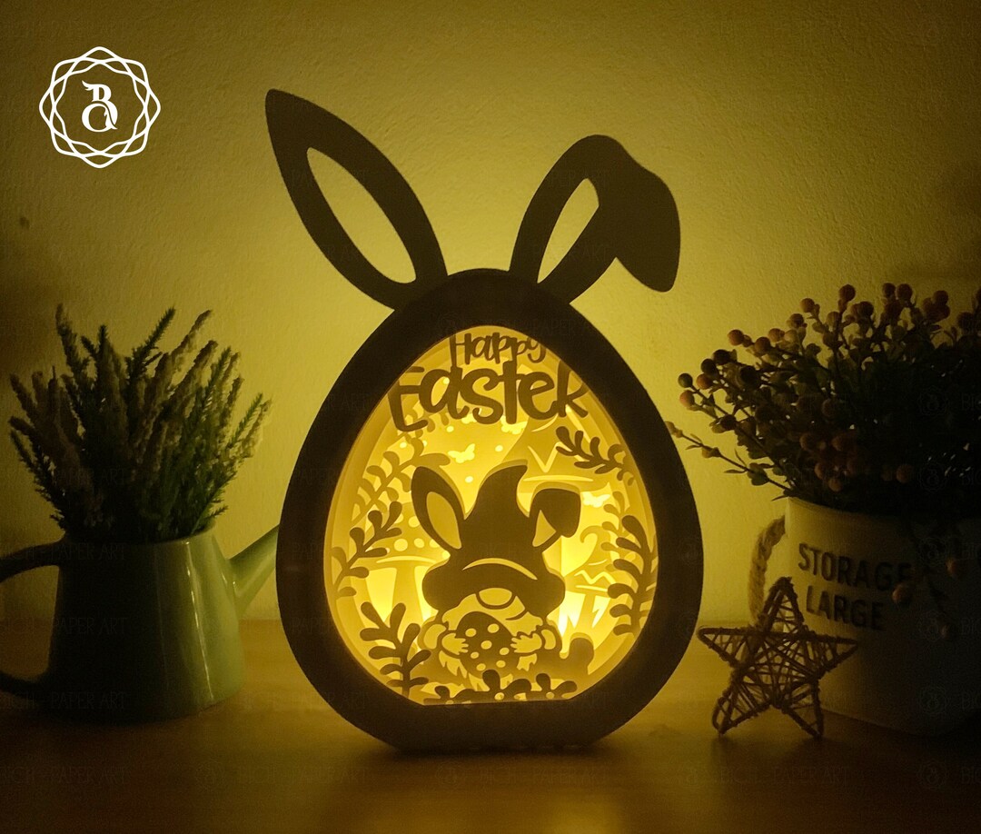 Gnome Easter Eggs Shadowbox 3D SVG - Easter Paper Cut Template - Easter ...