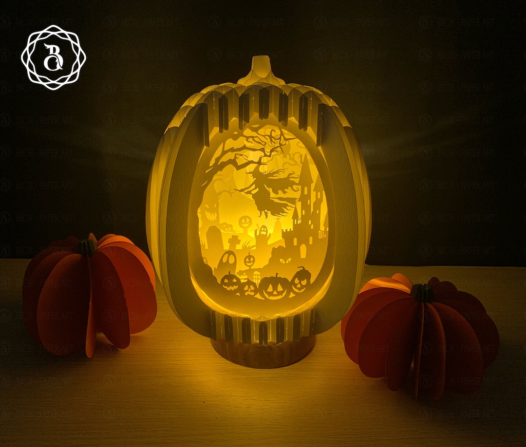 Halloween Pumpkin Pop up 3D Witch Riding Broom, Halloween Paper Cutting ...
