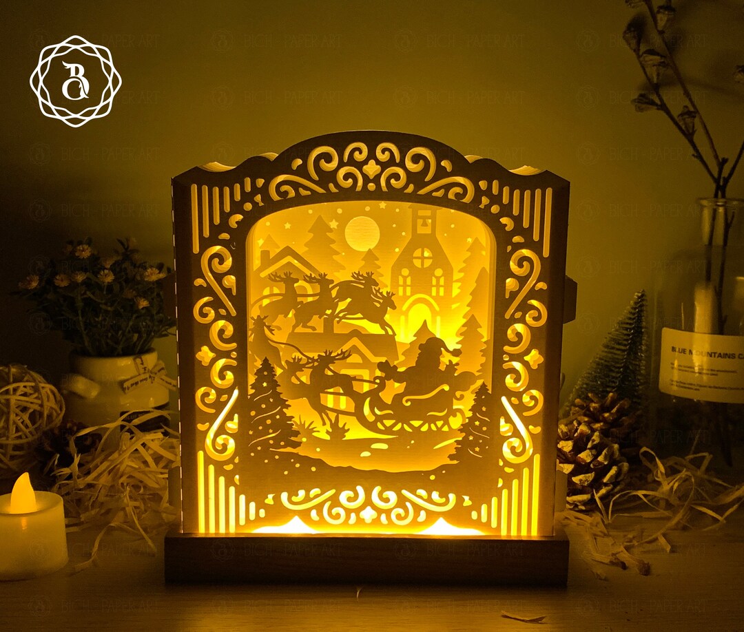 Pop-up Card 3D Santa Claus Reindeer Rides - Paper Cutting for Christmas ...