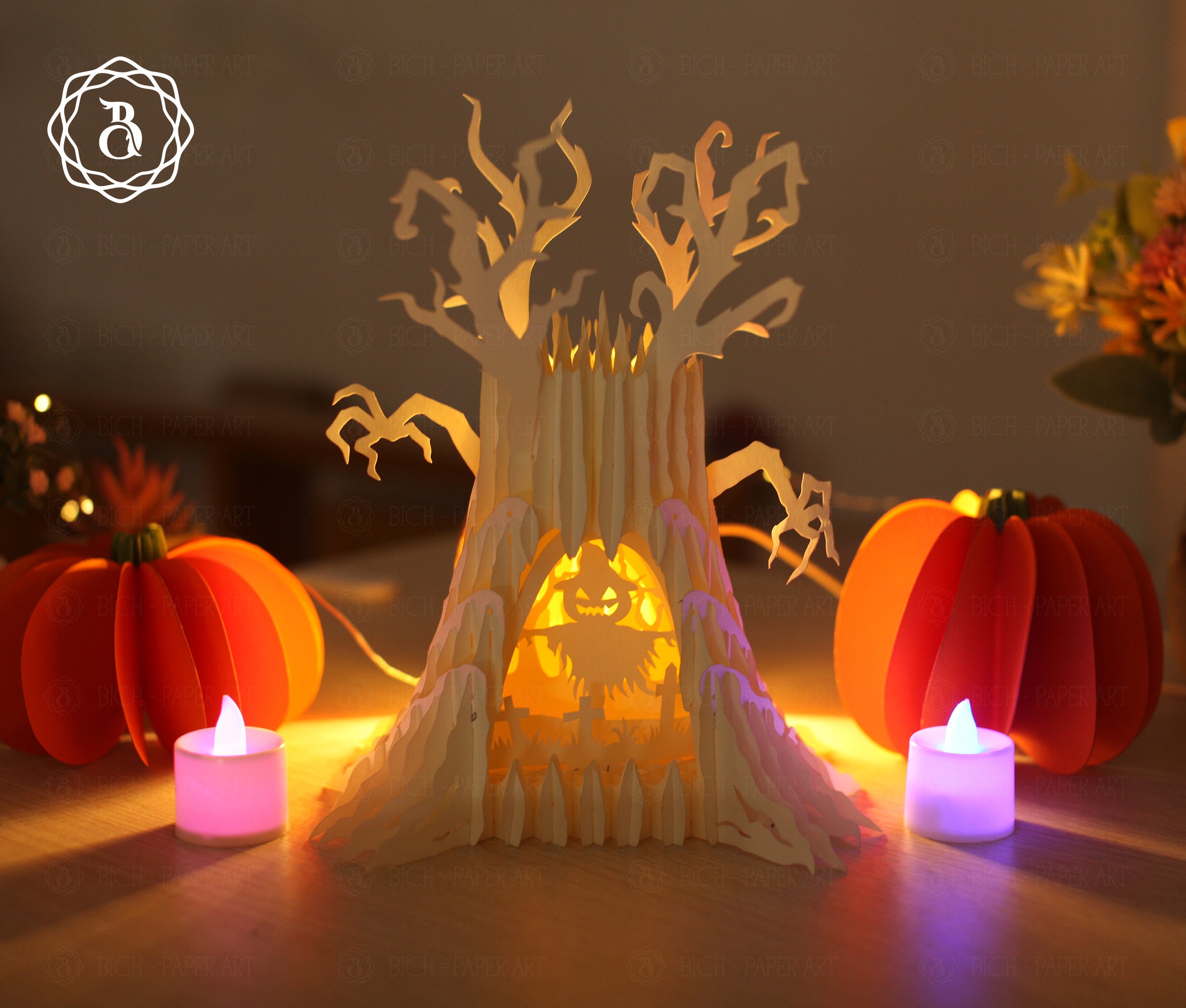 Halloween Ghost Tree With Pumpkin Pop-up 3D Halloween Paper - Etsy