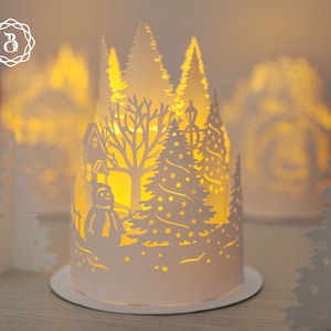 Paper Cut Lamp Merry Christmas With Cute Snowman - Paper Cutting ...