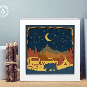Camping Shadow Box, Light Box Template, 3D Shadow Box SVG, Paper Cut ...