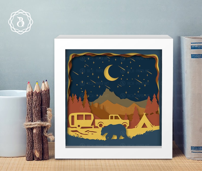 Camping Shadow Box Light Box Template 3D Shadow Box SVG | Etsy