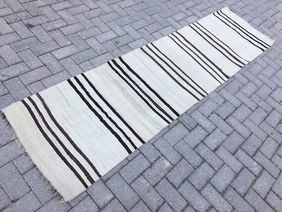 Vintage Runner Rug White Runner Rug Striped Runner Rug - Etsy