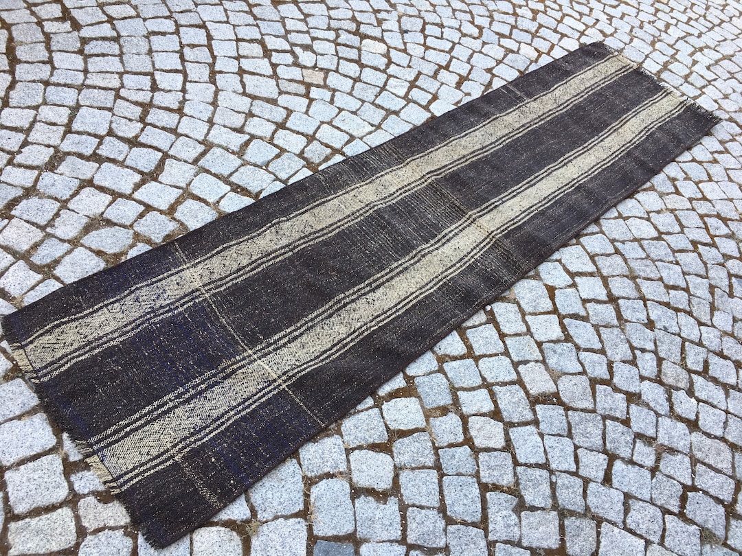 Black Runner Rug , Organic goat Hair Runner Rug , Mid Century Modern ...