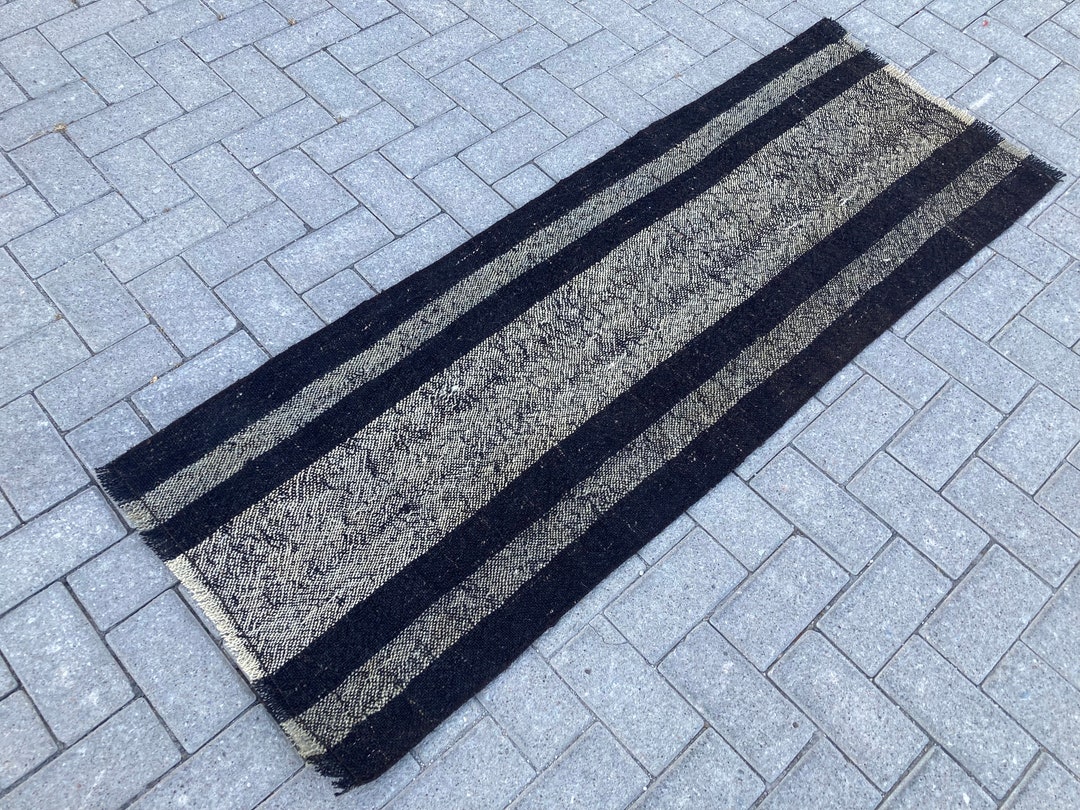 Black Runner Rug , Minimalist Runner Rug , Flatweave Runner Rug , Short ...