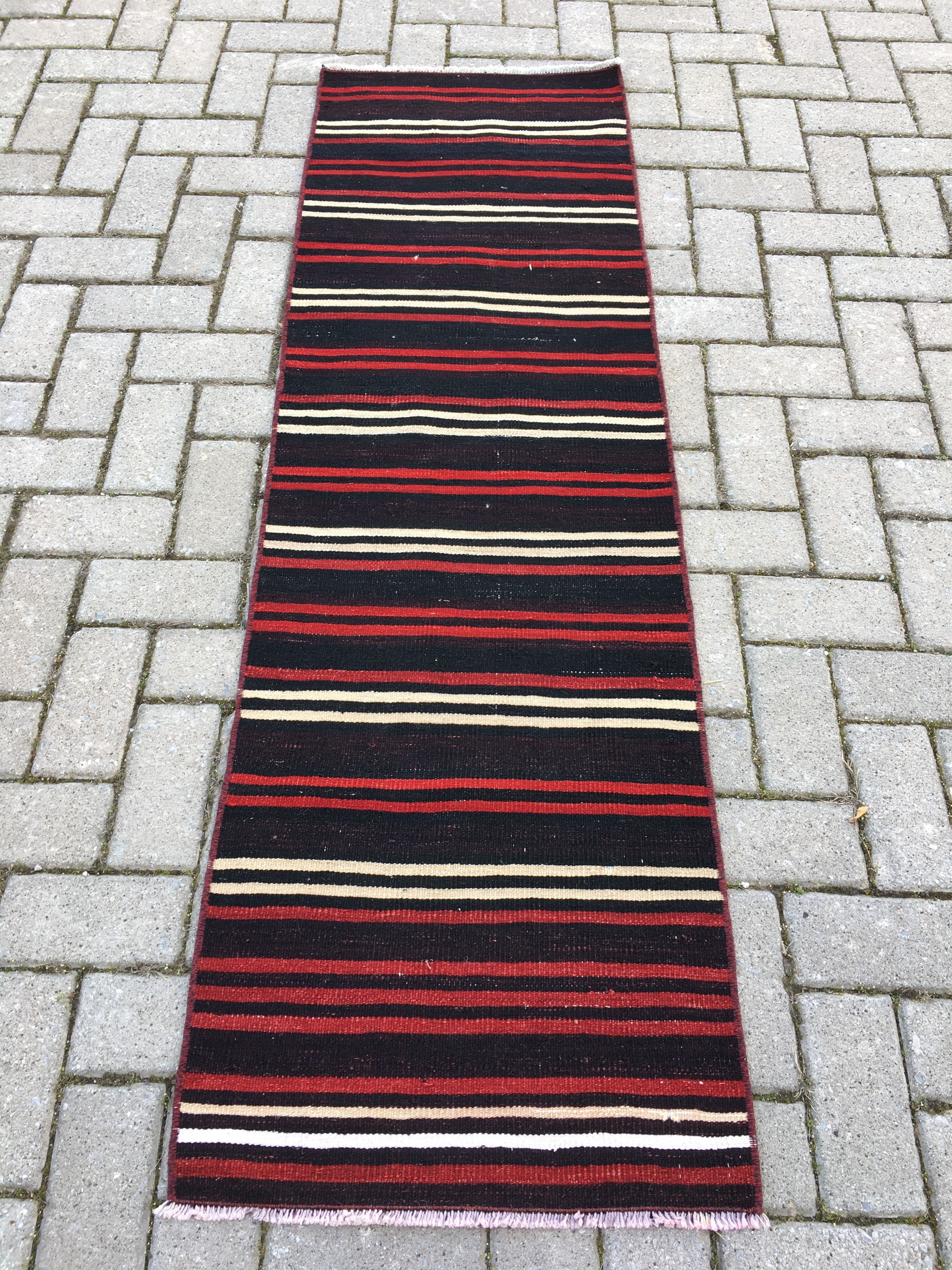 Striped short runner rug Handmade runner rug Kitchen | Etsy