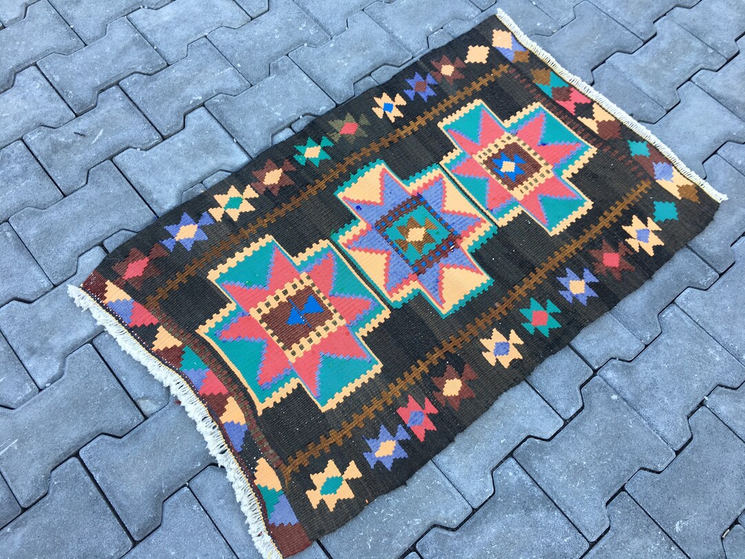 Door Mat Rug , Colorful Small Rug , Handmade Small Rug , Small Kilim ...