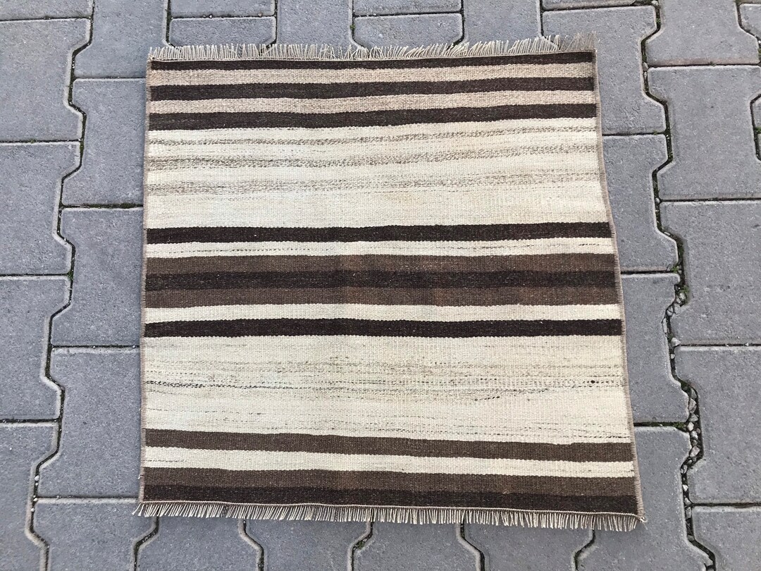 Vintage Small Rug , Striped Small Kilim Rug , Turkish Small Rug , Door ...