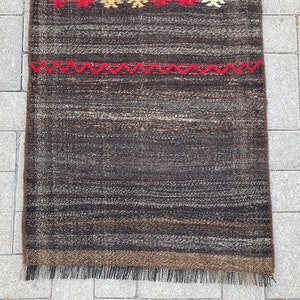 Short Kilim Runner Rug , Goat Hair Runner Rug , Mid Century Modern ...