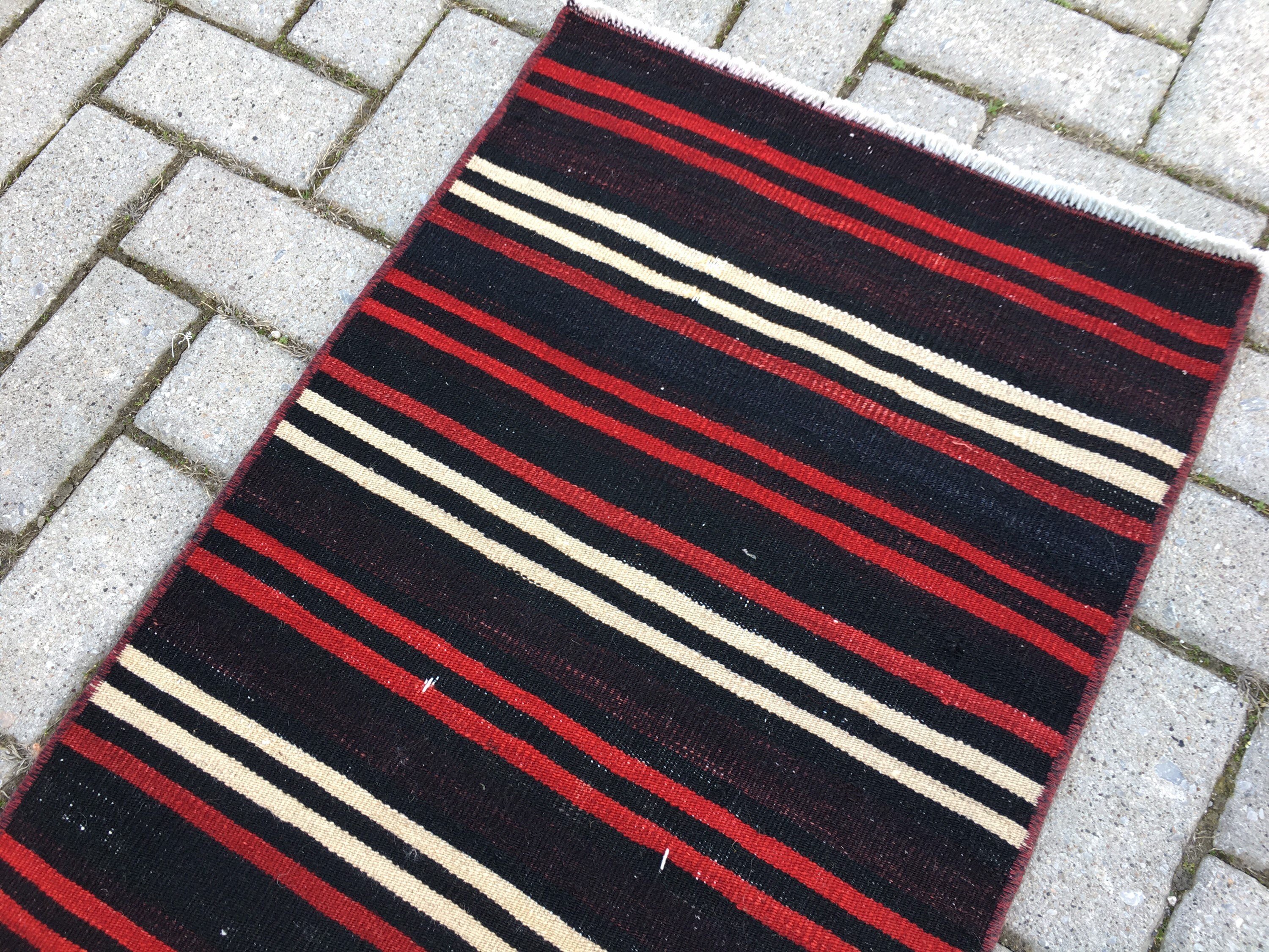 Striped short runner rug Handmade runner rug Kitchen | Etsy