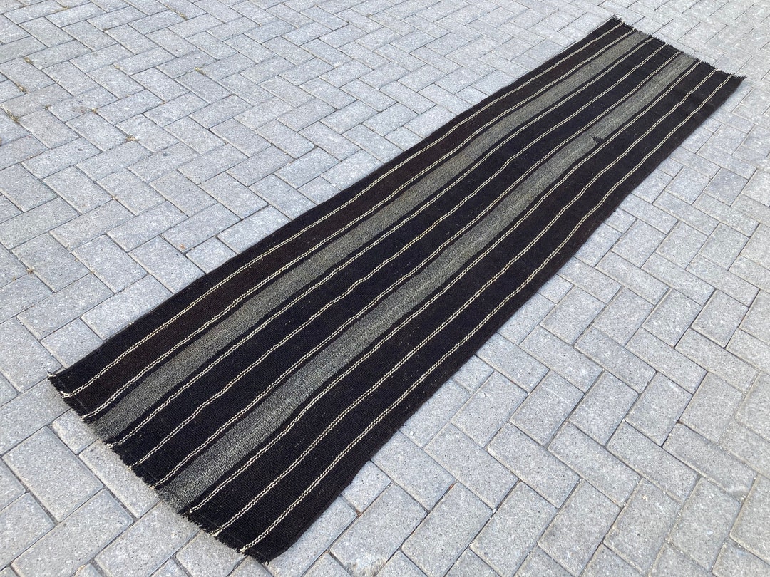 Mid Century Modern Runner Rug, Goat Hair Runner Rug, Black Runner Rug ...