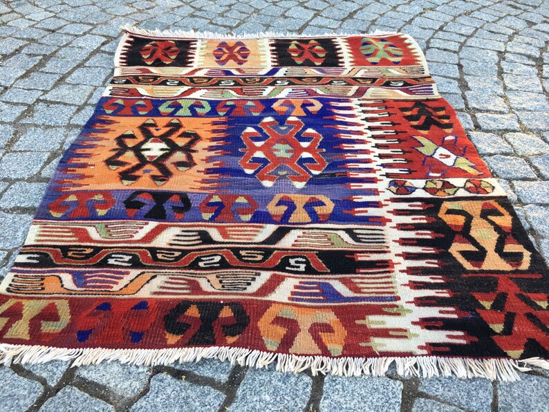 Bohemian small rug Turkish small kilim rug Colorful small | Etsy